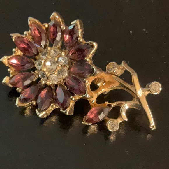 Jewelry | Vintage Gold Filled Red Glass Flower Brooch | Poshmark